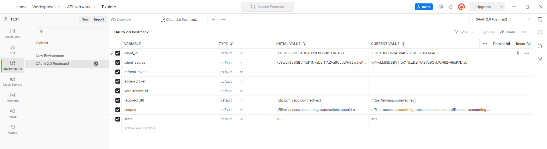 Postman Oauth 20 — Xero Developer